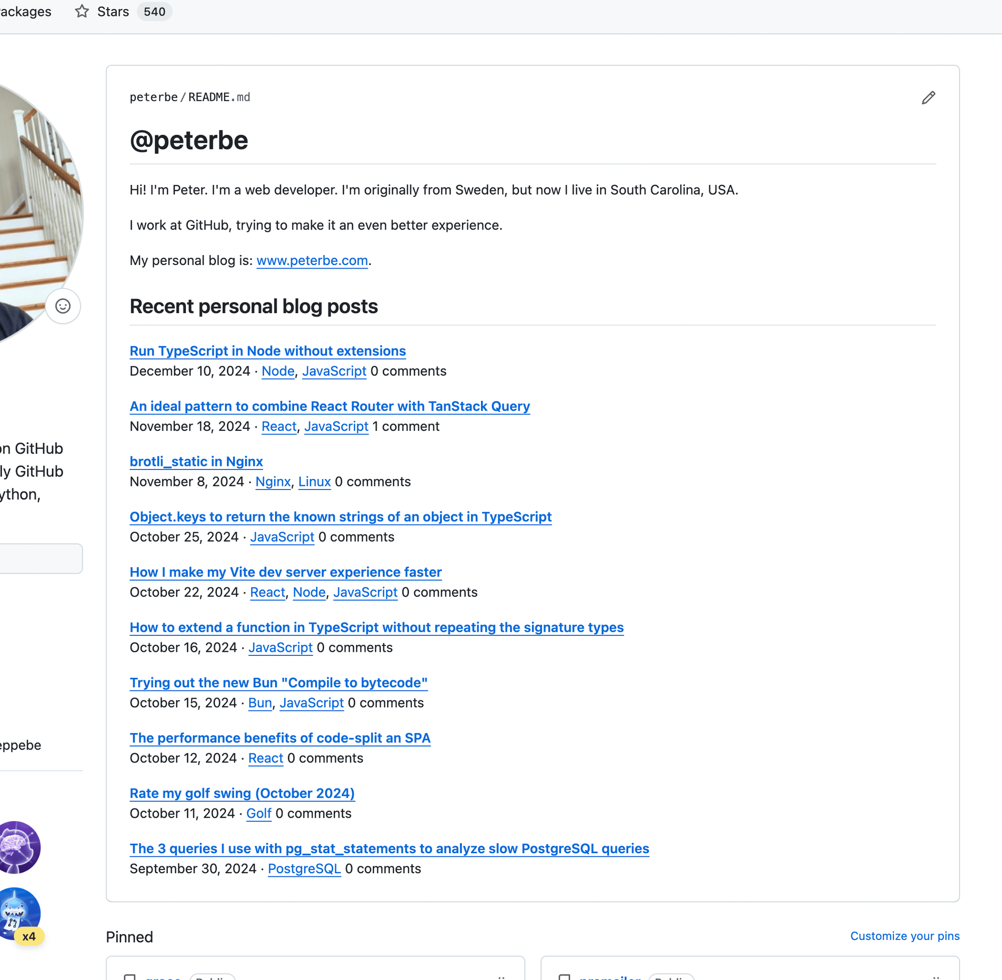 How I built an index of my blog posts on my GitHub profile page - Peterbe.com